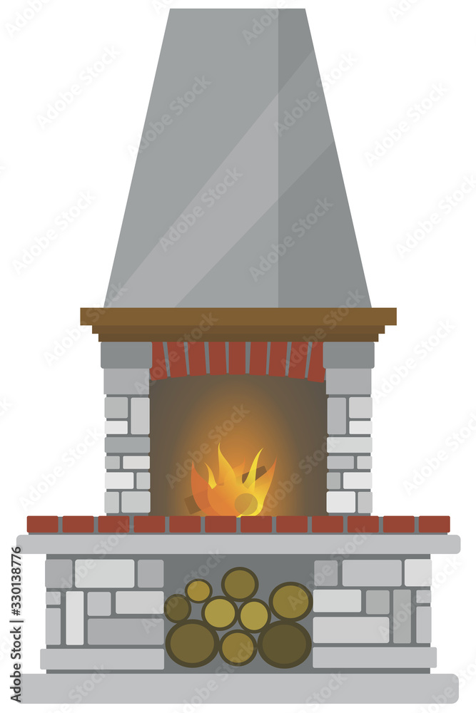 Brick Fireplace.Vector cartoon illustration isolated on white ...