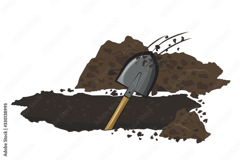Digs a pit with shovel.Vector cartoon illustration isolated on white ...