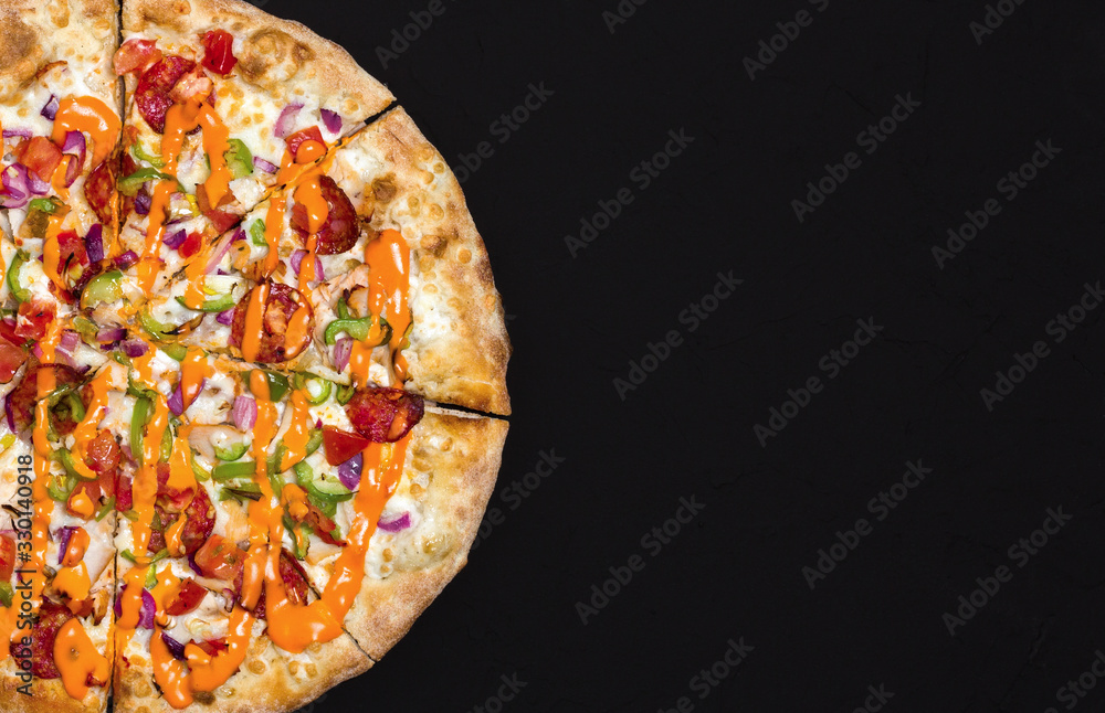 hot tasty delicious rustic homemade american pizza with tomato gherkin ...