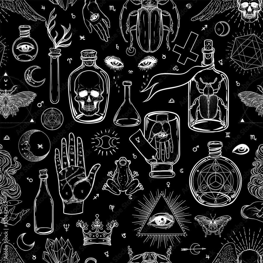 Mystic, magic, background. Religion and the occultism with esoteric and ...