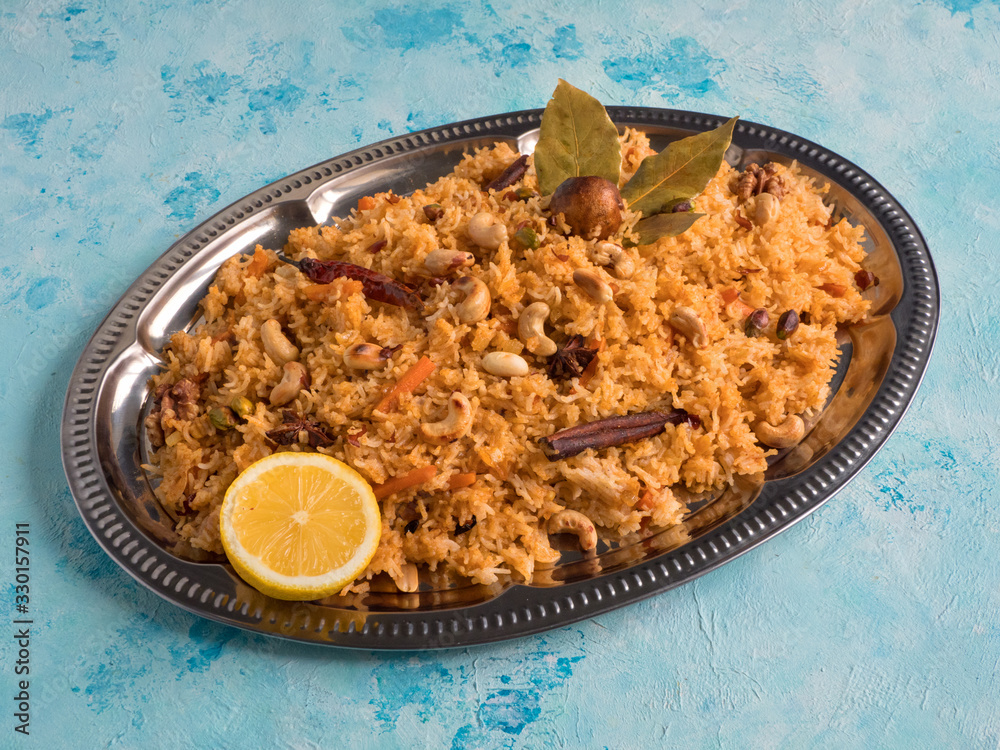 Traditional Arabic Basmati rice with vegetables. Arabic cuisine ...