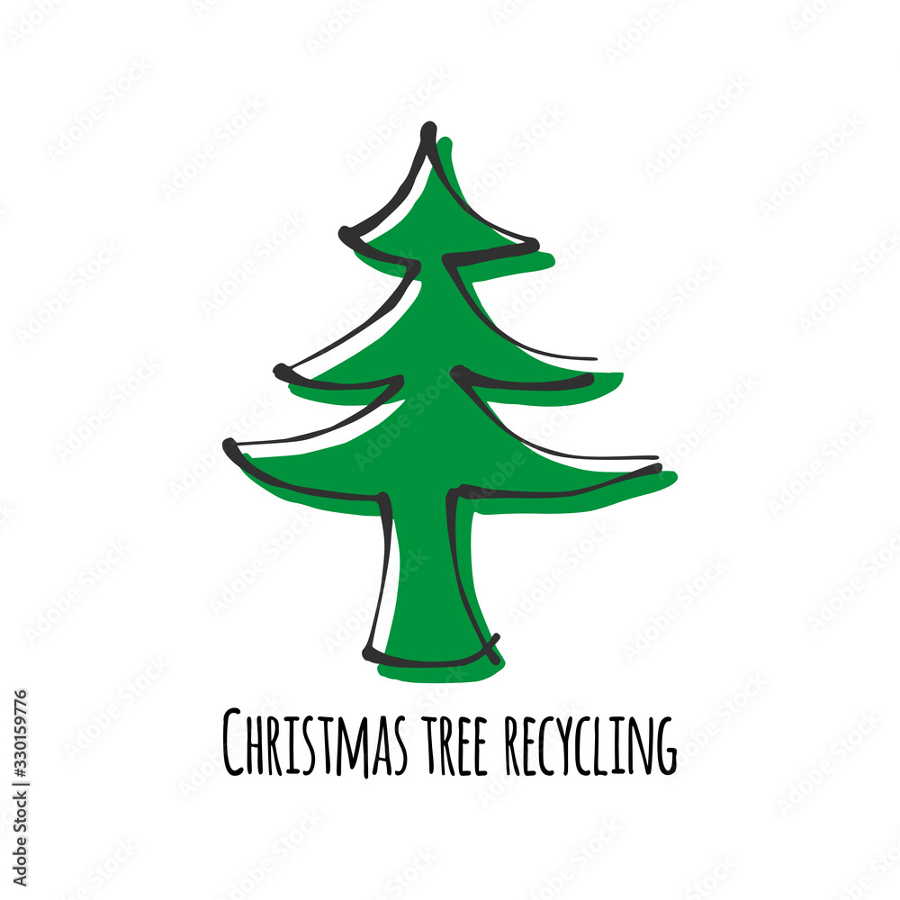 Christmas tree recycling sign. Green New Year tree on white background ...