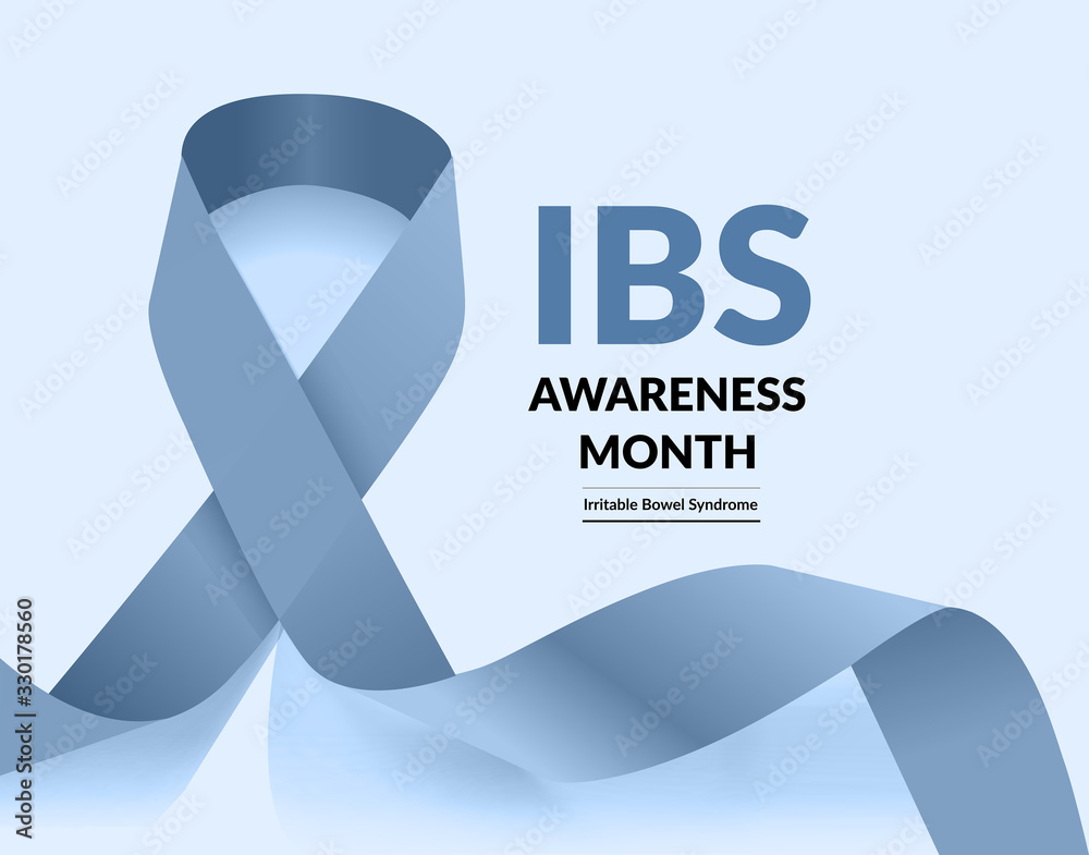 Irritable Bowel Syndrome, IBS Awareness Month. illustration with blue ...
