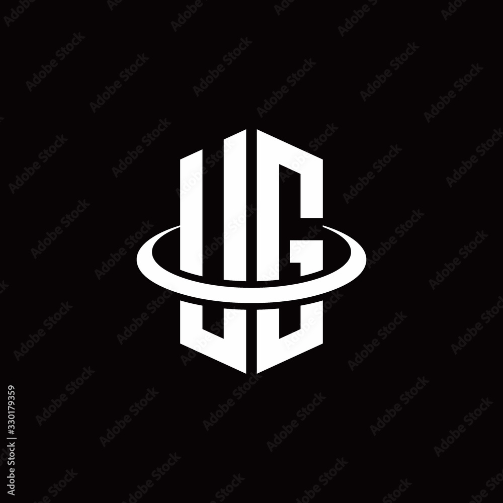UG monogram logo in a hexagon style and surrounded by a ring Stock ...