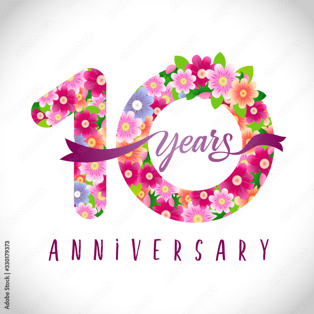 Vektorová grafika „10 th anniversary numbers. 10 years old logotype ...