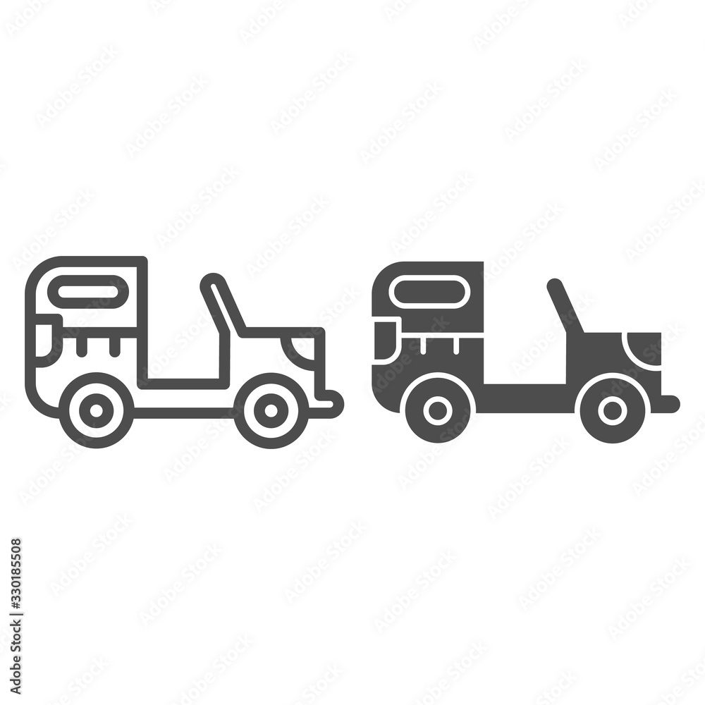 Military vehicle line and solid icon. Off road jeep rover, army car ...