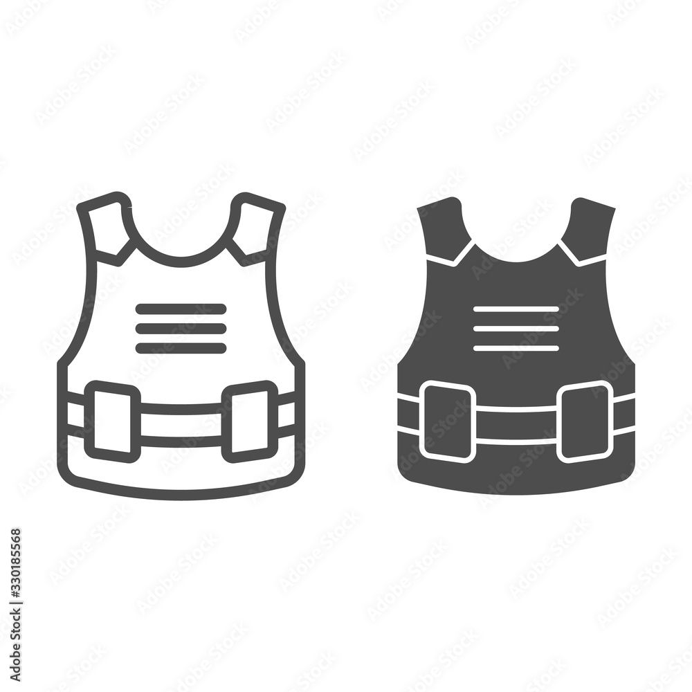 Body armor line and solid icon. Bulletproof, army jacket protection ...