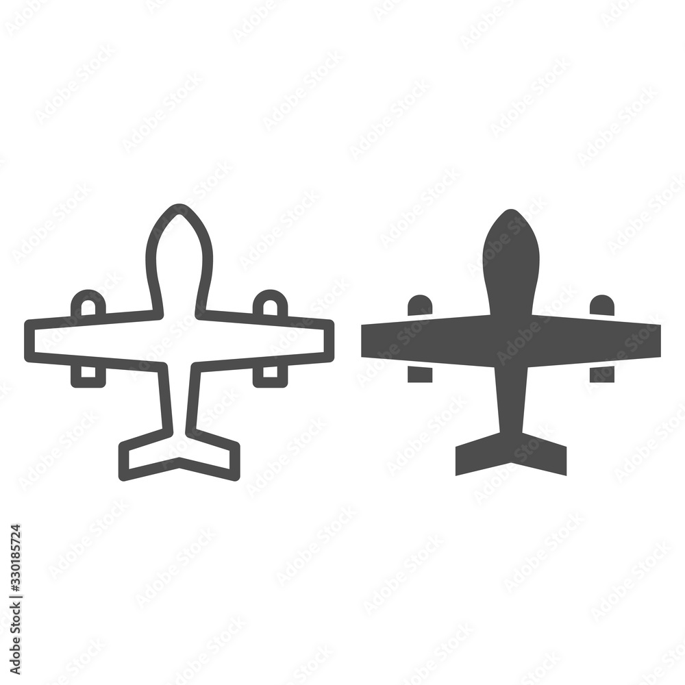 Military drone line and solid icon. War aircraft, fighter ...