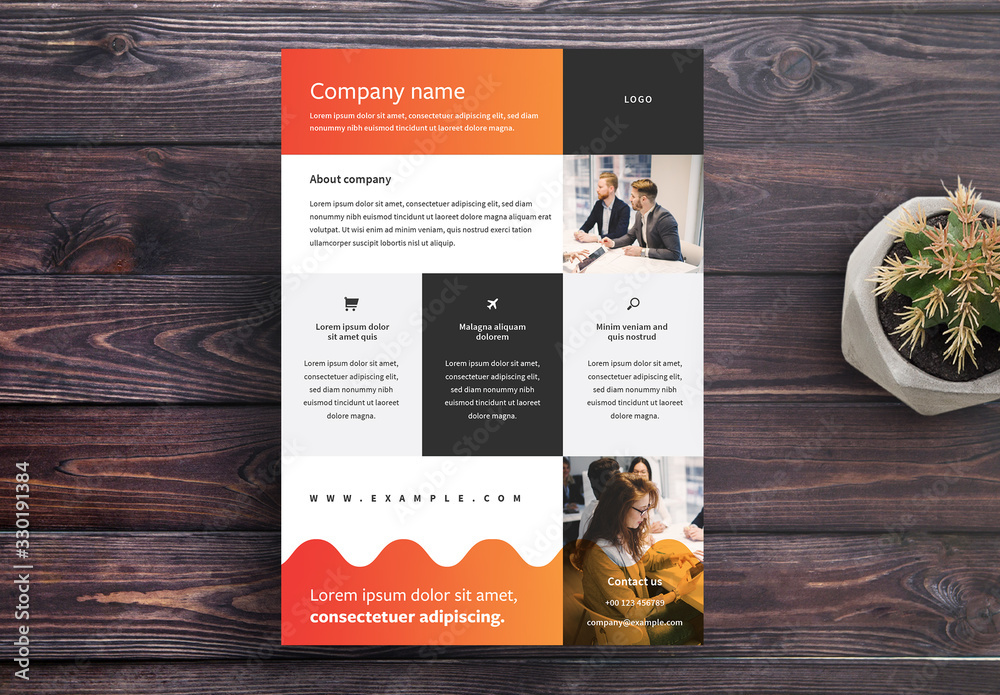 Business Flyer Layout with Orange Gradient Header and Footer Stock ...