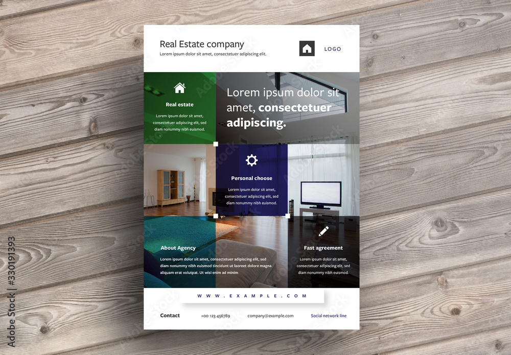 Business Flyer Layout with Colorblock Overlay Elements Stock Template ...