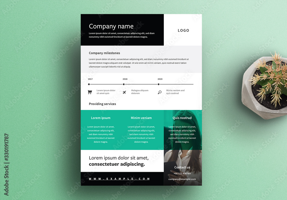 Business Flyer Layout with Teal Overlay Element Stock Template | Adobe ...