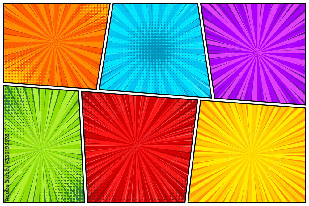 Cartoon comic backgrounds set. Comics book colorful poster with ...