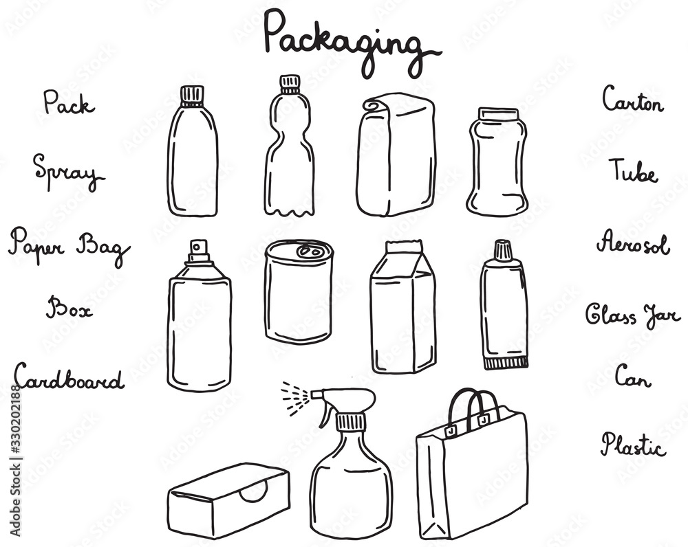 Vector digital illustration, showing diverce types of packaging ...