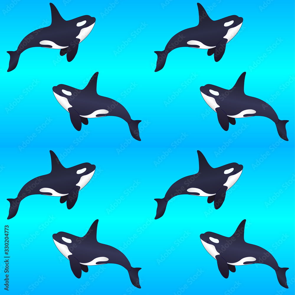 Killer whales on a blue gradient background - vector seamless marine ...