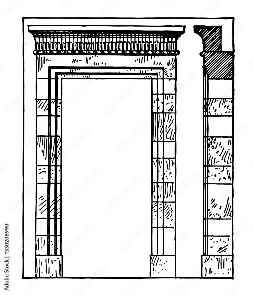 Persian Architecture are Doorway at Persepolis, vintage engraving ...