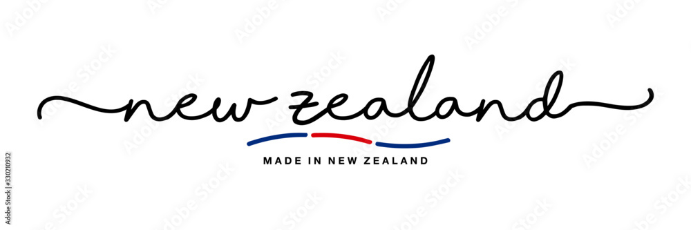 Made in New Zealand handwritten calligraphic lettering logo sticker ...