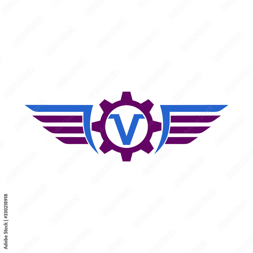 Letter v gear with wings logo design Stock Vector | Adobe Stock