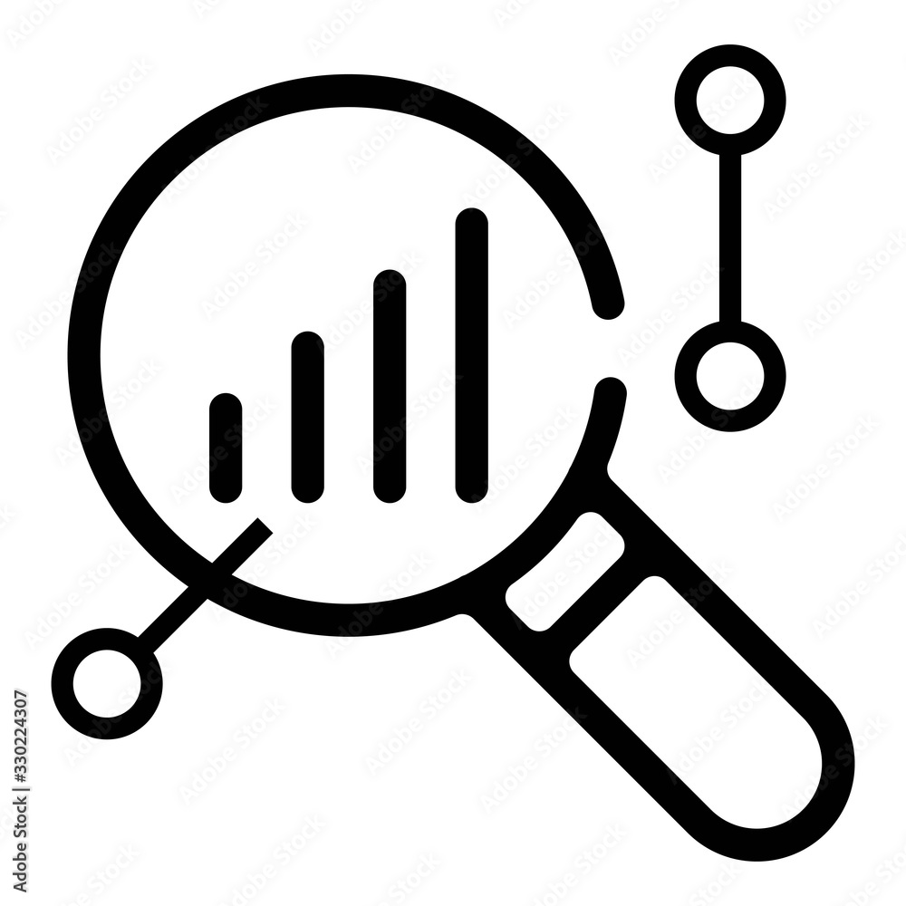 Graph with magnifier illustration. Analytics icon. Statistics, Data ...