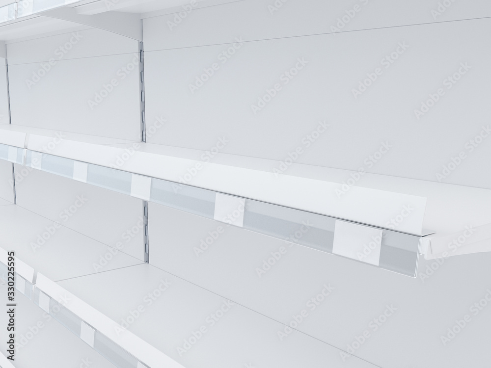 3D image of supermarket grocery shelving mockup in close up view with ...