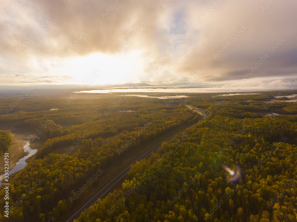 Alaska Route 3 aka George Parks Highway and Alaska landscape aerial ...