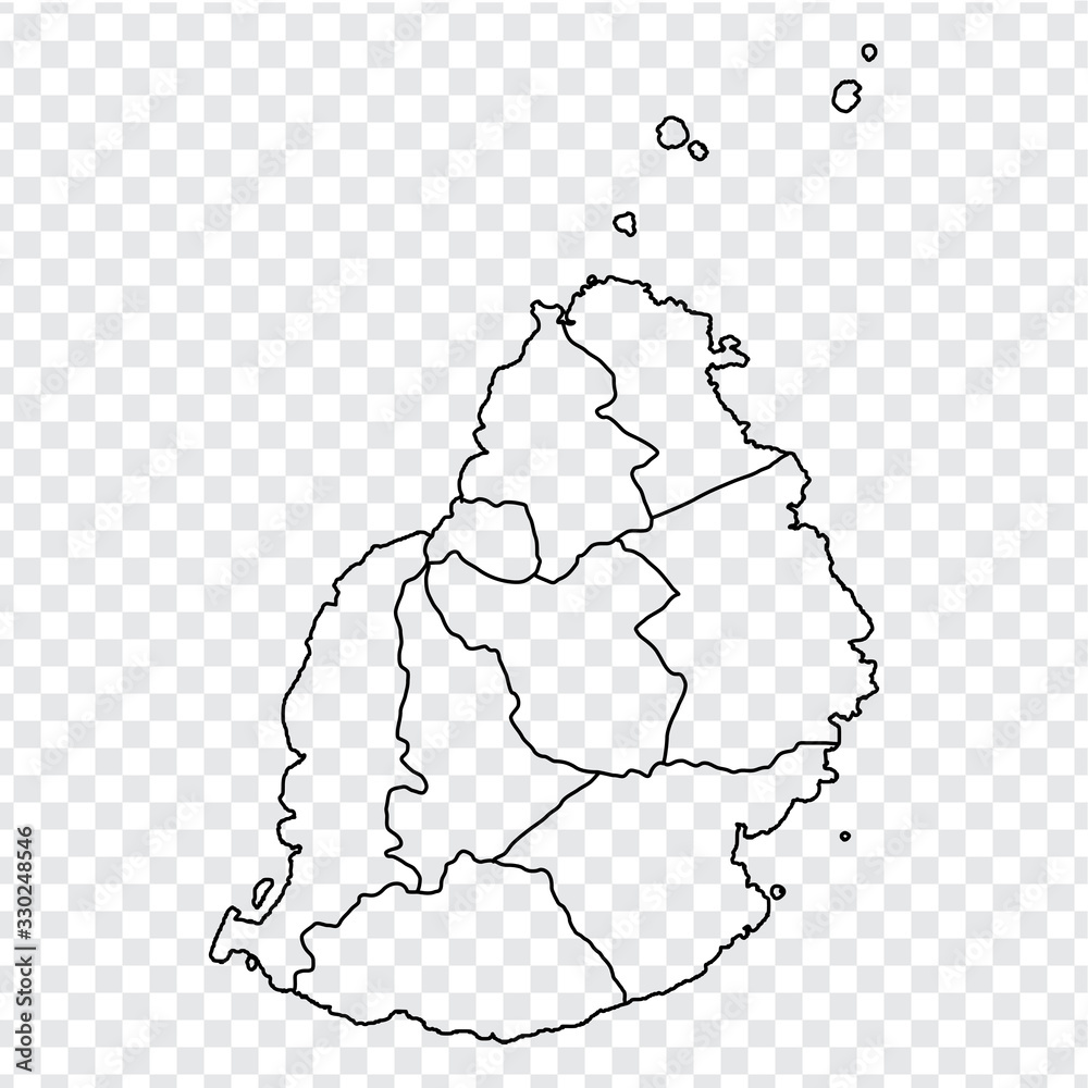 Blank map of Mauritius. High quality map Republic of Mauritius with provinces on transparent ...