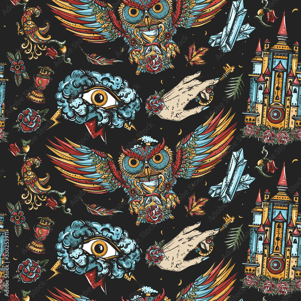 Medieval seamless pattern. Middle ages background. Gothic fairy tale ...