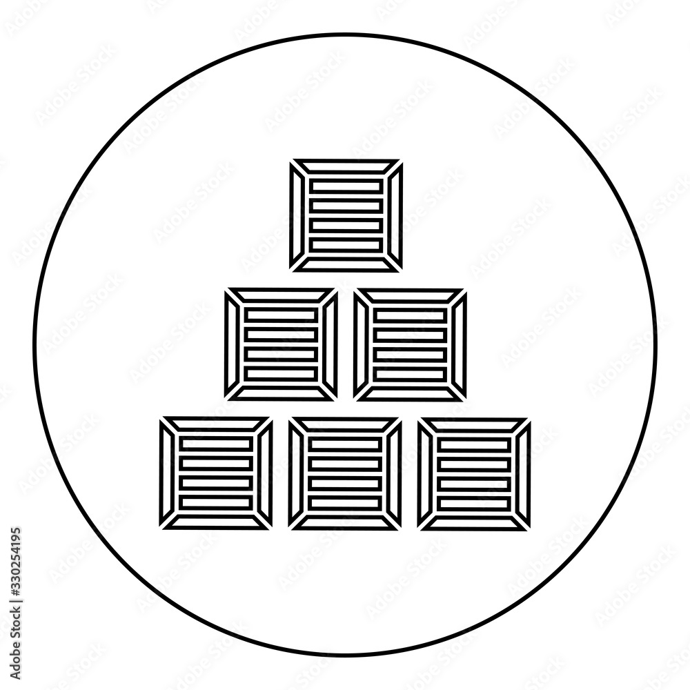 Pyramid crates Wooden boxs Containers icon in circle round outline ...