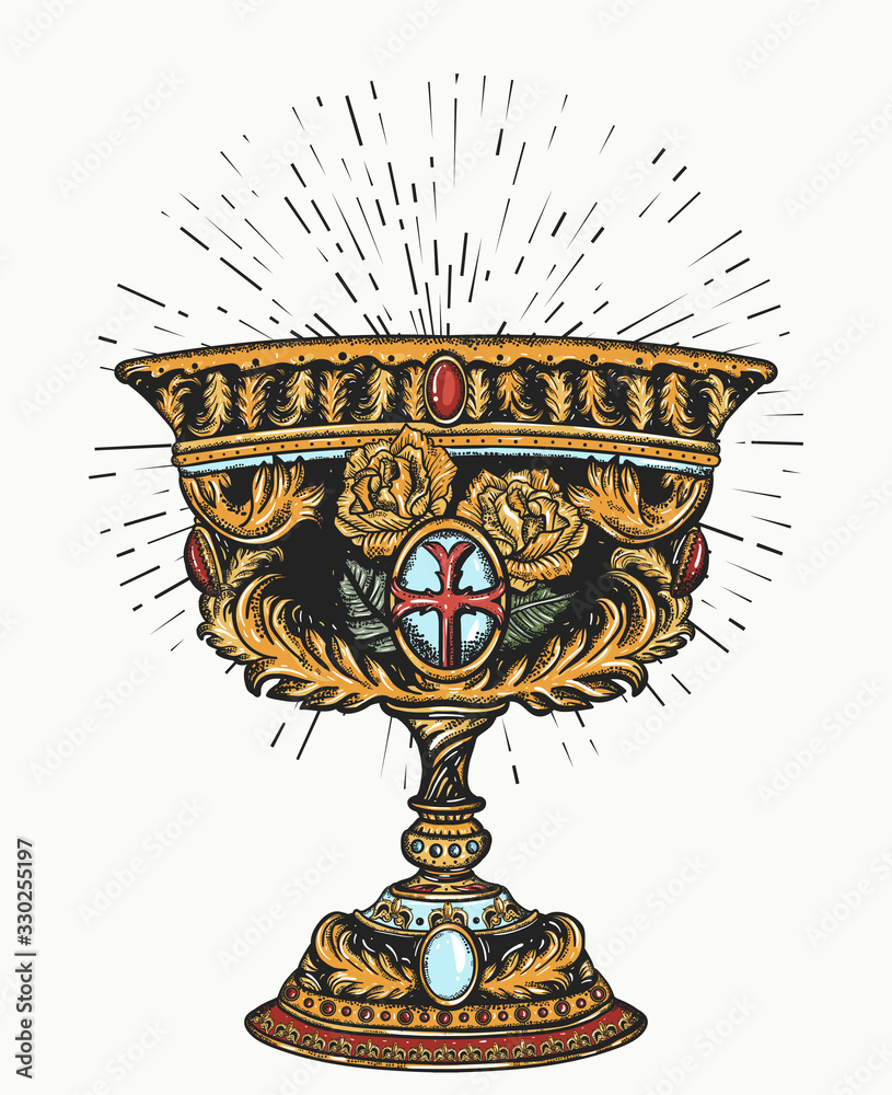 Vektorová grafika „Holy grail. Medieval sacred chalice of Christianity ...