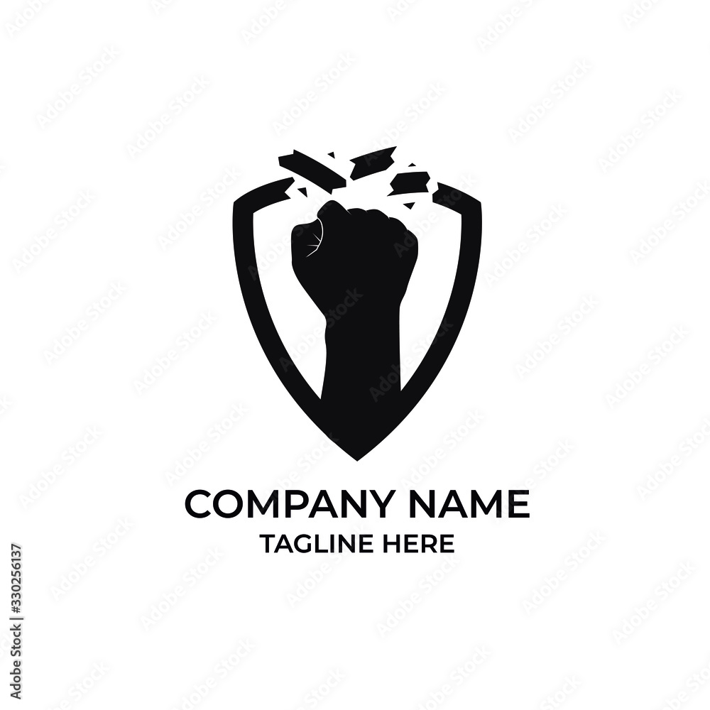 The fist logo destroys the shield Stock Vector | Adobe Stock