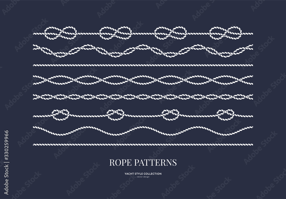 Set of nautical rope seamless patterns. Yacht style design. Vintage ...