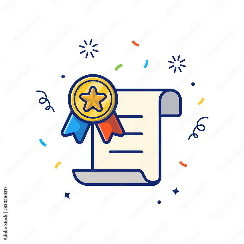 Reward Certificate With Gold Medal Vector Icon Illustration ... Reward Certificate With Gold Medal Vector Icon Illustration ...