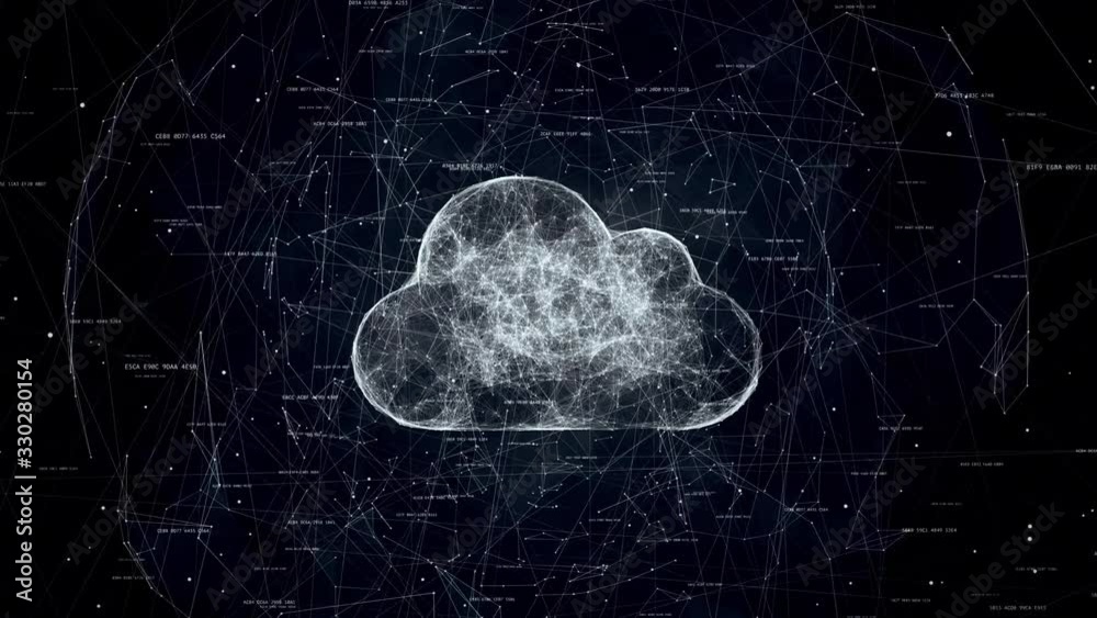 cloud computing tech animation of cloud symbol from the chaotically ...