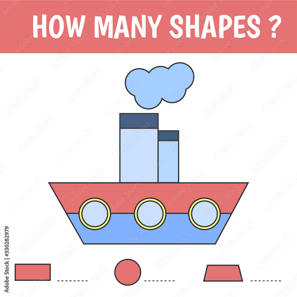 Educational game for kids. Geometrical figure ship. Count squares ...