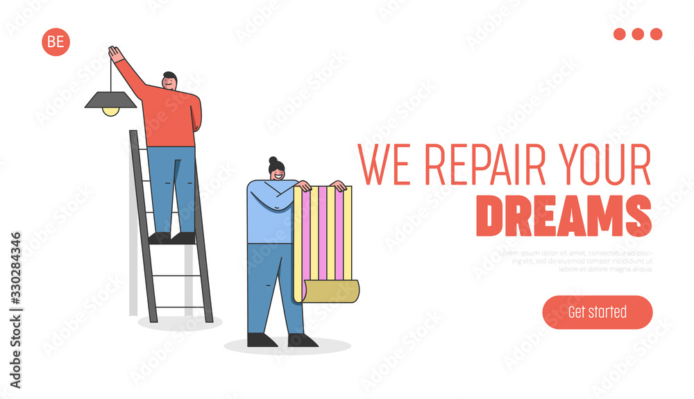 Home Repair Concept. Website Landing Page. Man And Woman Are Making A ...