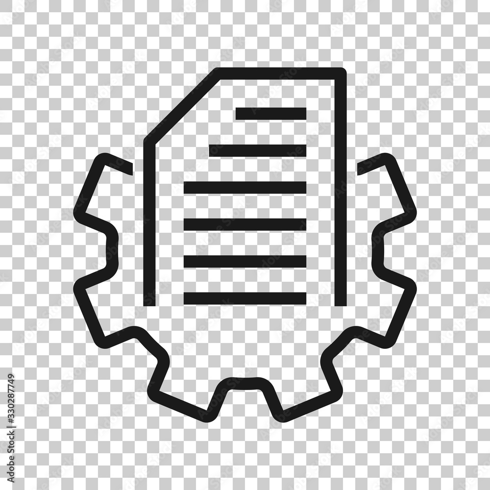 Document with gear icon in flat style. Big data processing vector ...