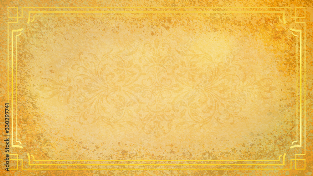 Jugendstil floral Ornament auf Hintergrund Pastell gelb braun Rand gold ...