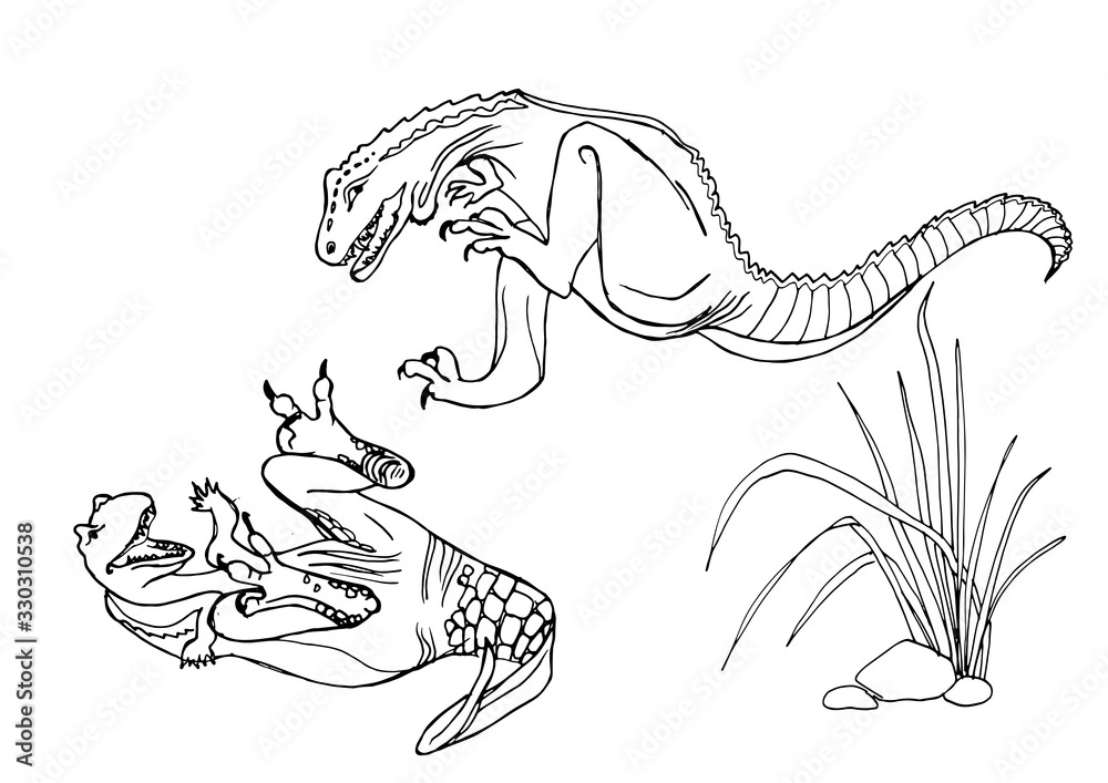 Dinosaur, Cretaceous, line illustration for coloring. Coloring book for ...