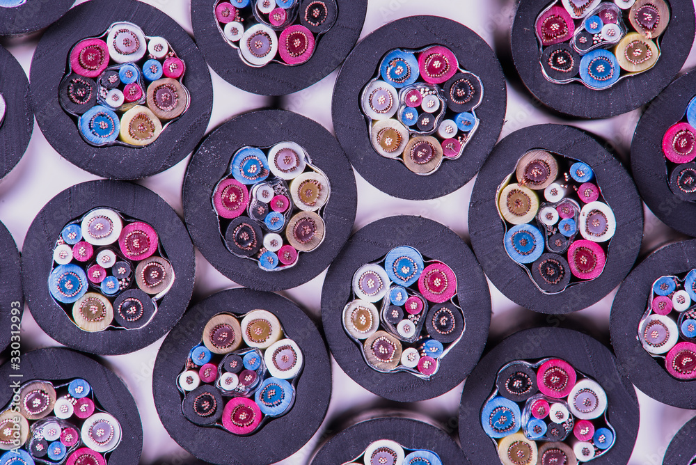 Data signal telecommunication cable cross section close-up Stock Photo ...