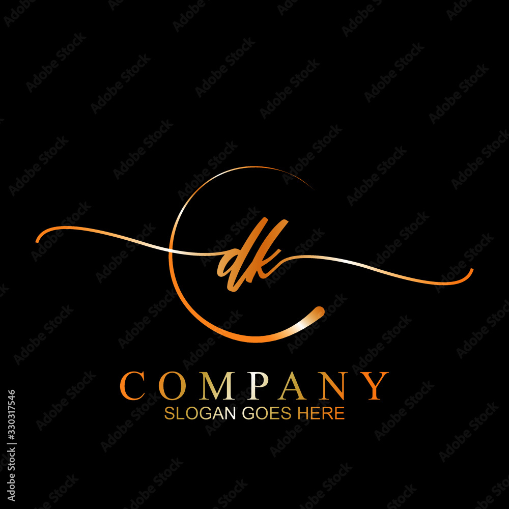 DK Initial Gold Handwriting Logo Brush Circle Stock Vector | Adobe Stock