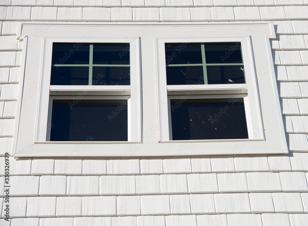 Foto Stock Double hung window with fixed top sash and bottom sash that ...