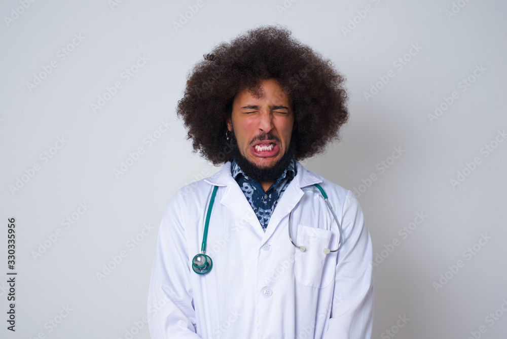 Negative human expressions and attitude. Angry dissatisfied doctor male ...