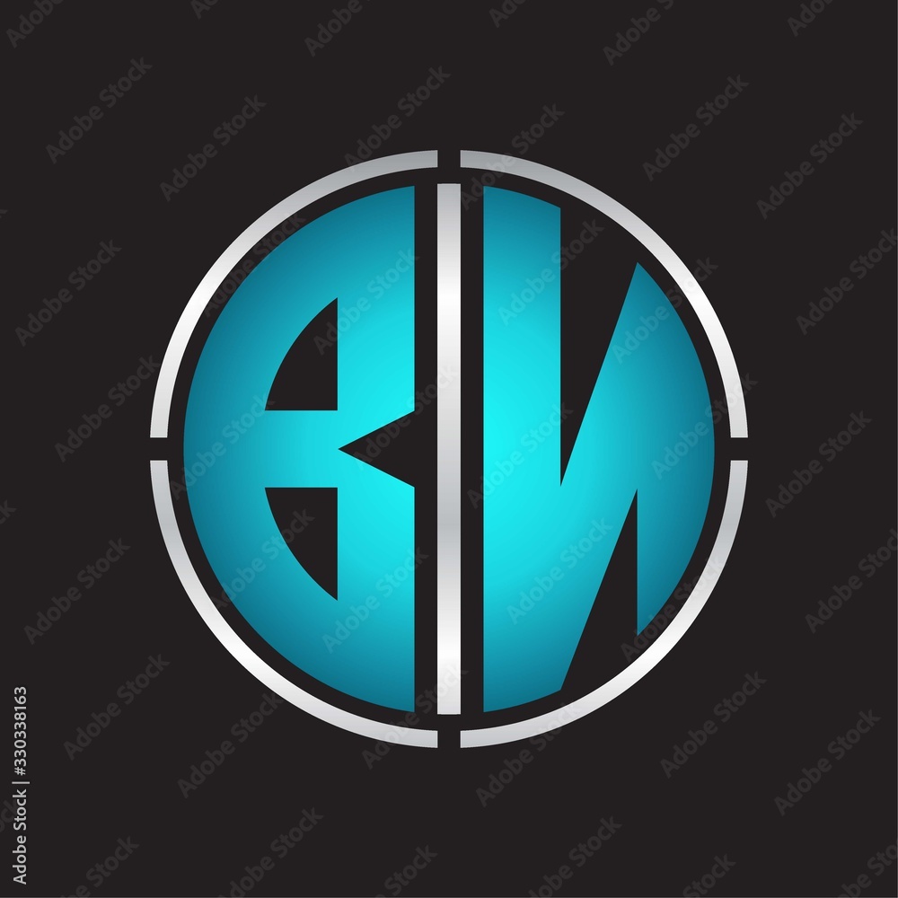 BN Logo initial with circle line cut design template on blue colors ...