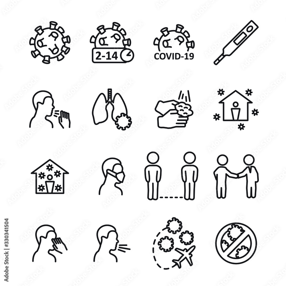 Coronavirus line icon set. Prevention, transmition, advice ant other ...