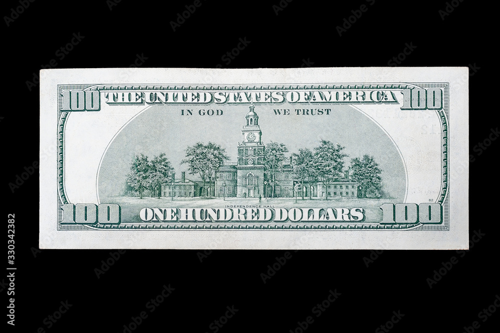 backside money usa 100 american dollars on isolated black background ...