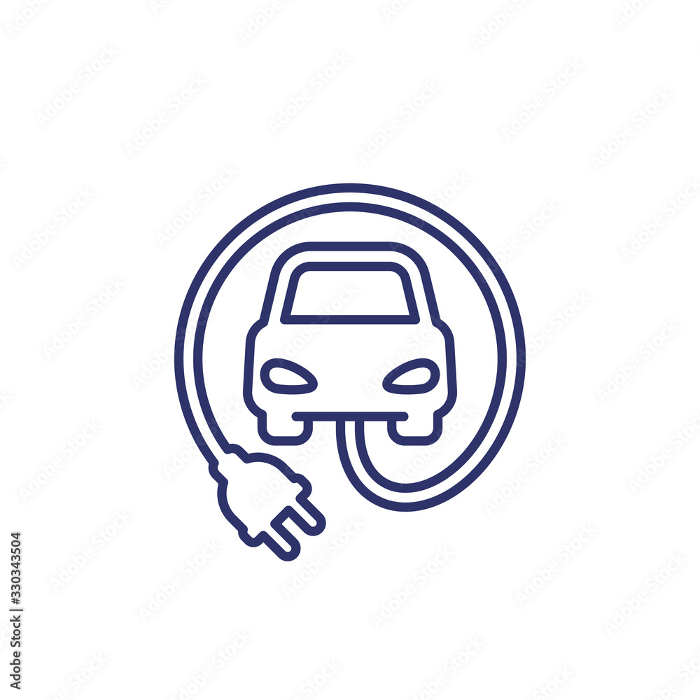 electric car with plug line icon Stock Vector | Adobe Stock