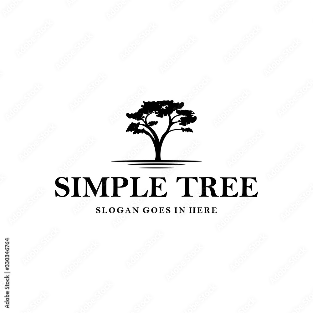 simple oak tree logo design vector ,tree silhouette with black color ...