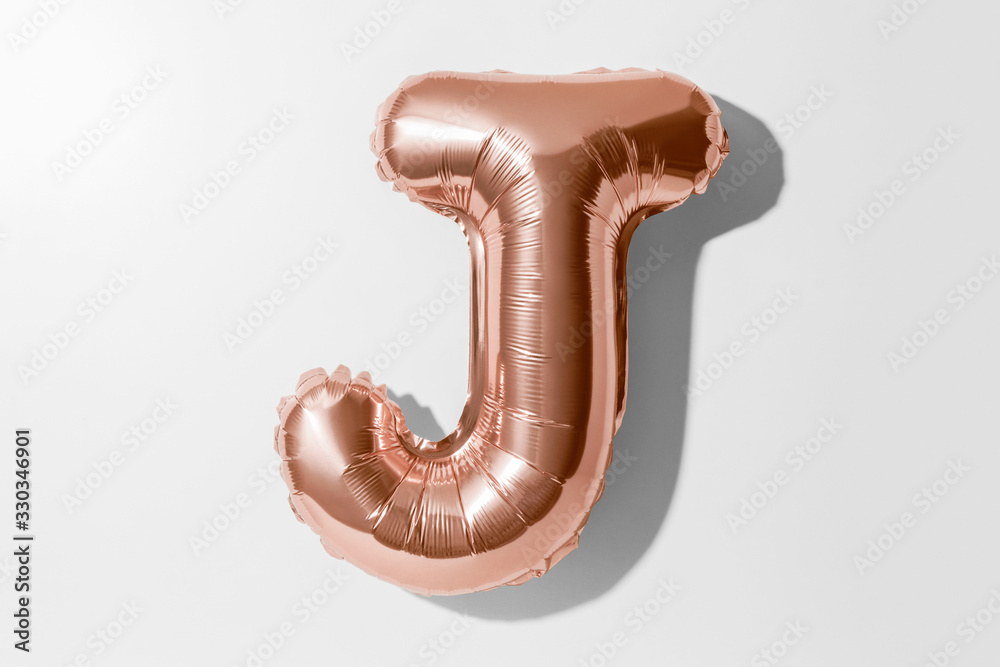 Letter J, Rose gold foil balloon alphabet isolated on white background ...