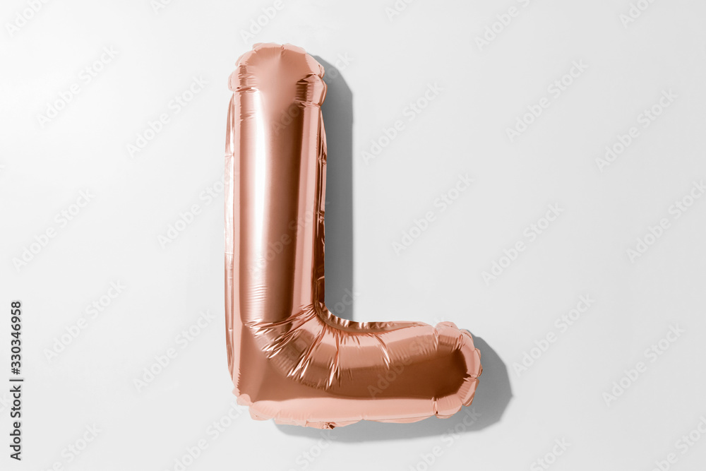 Letter L, Rose gold foil balloon alphabet isolated on white background ...