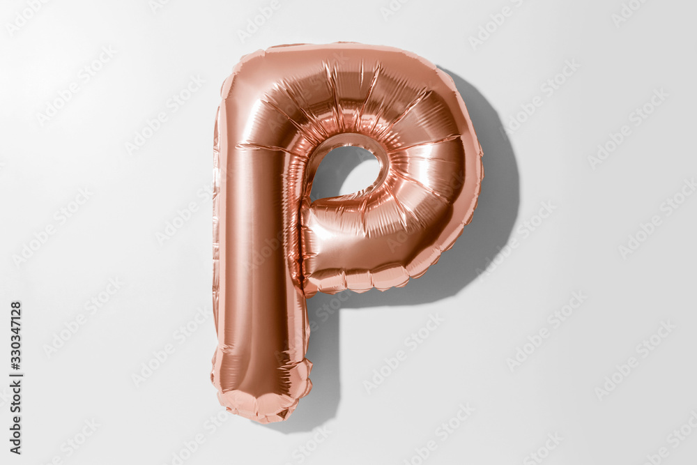 Letter P, Rose gold foil balloon alphabet isolated on white background ...