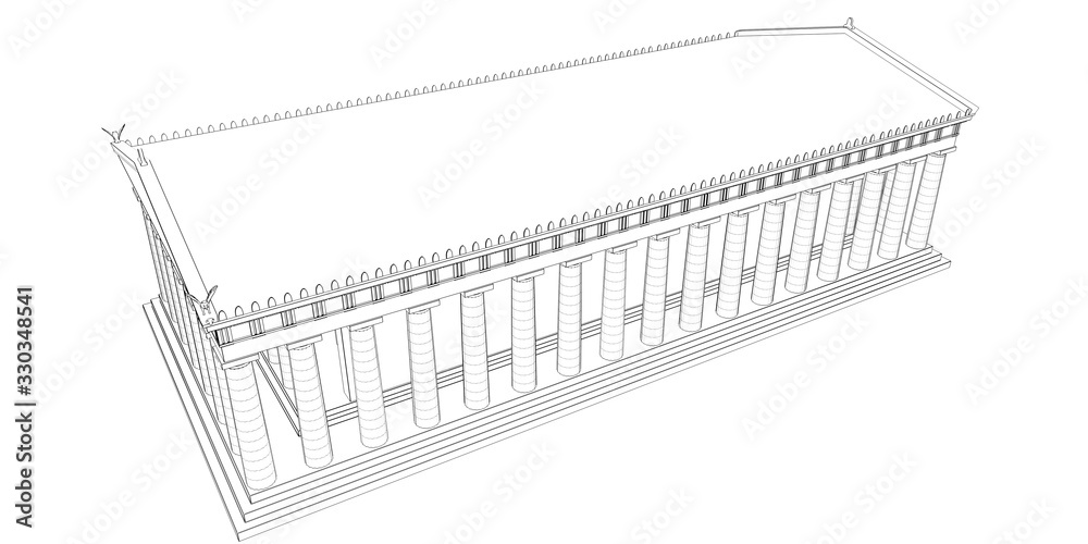 Parthenon, ancient greek temple, visualization, 3D illustration, sketch ...